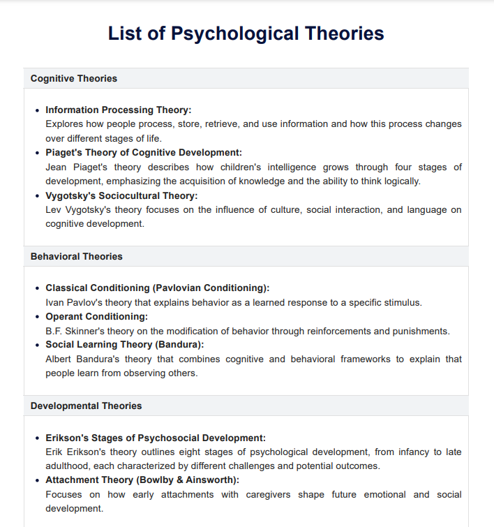List of Psychological Theories & Example | Free PDF Download